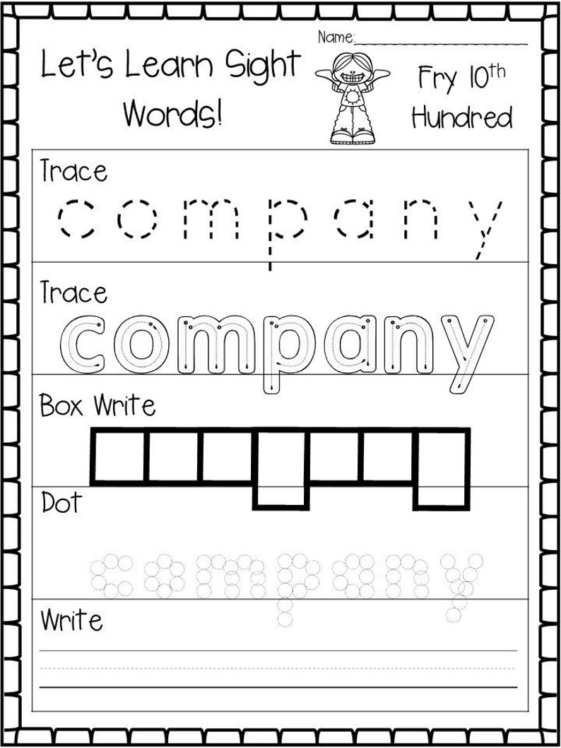 100 Printable Let's Learn Fry 10th Hundred Sight Words Worksheets. 4th ...