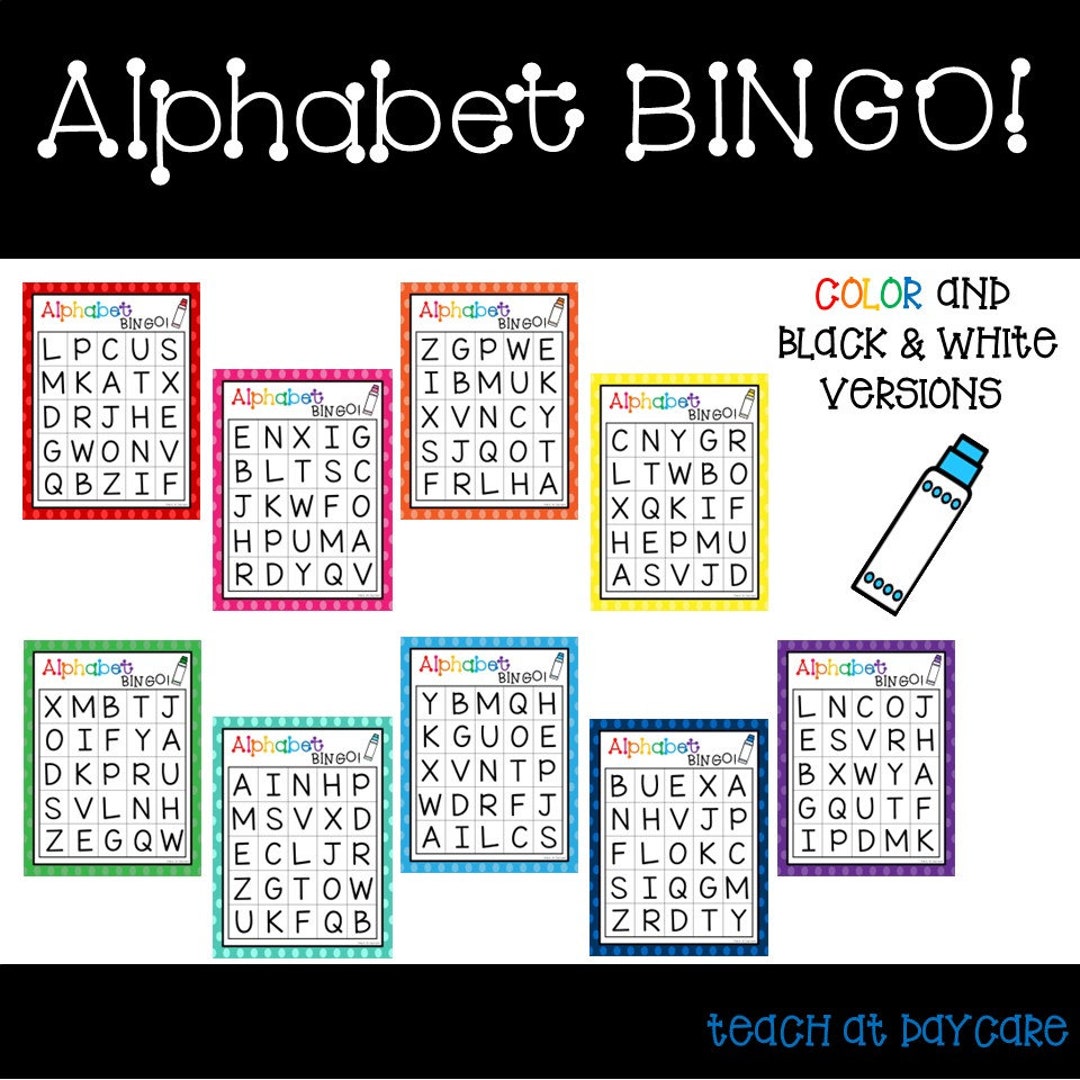 Alphabet BINGO Game and Worksheets. Color & Black and White. - Etsy