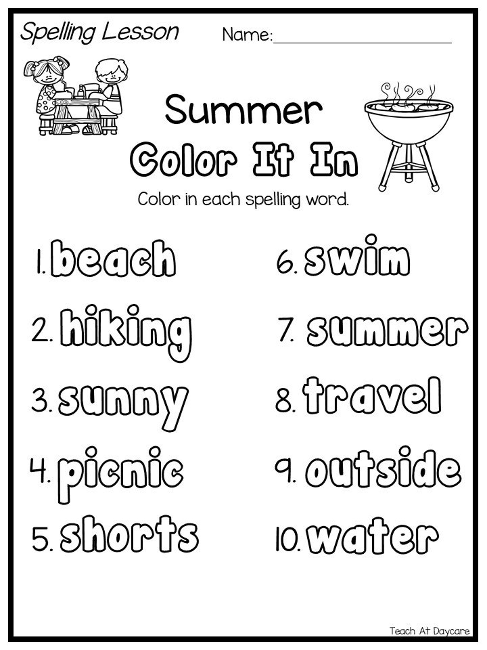 First Grade Summer Themed Words Spelling Activity. | Etsy