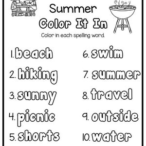 First Grade Summer Themed Words Spelling Activity. Supplemental ...
