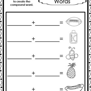 10 Printable Compound Word Worksheets. 1st-2nd Grade ELA Worksheets. - Etsy