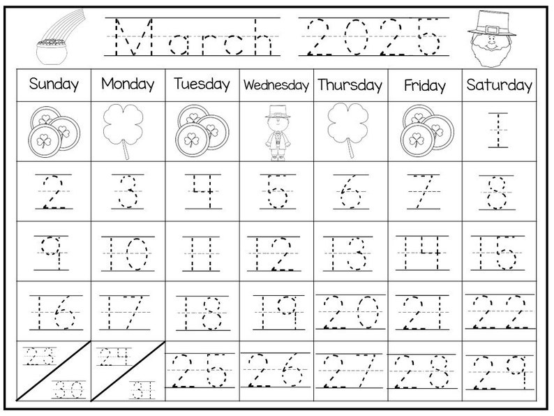 30 Tracing and Blank Themed 2025 Calendars. Preschool Handwriting and ...