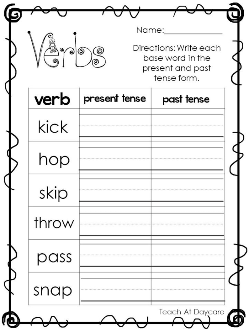 10 Printable Verbs Past and Present Tense Worksheets. 1st-2nd - Etsy