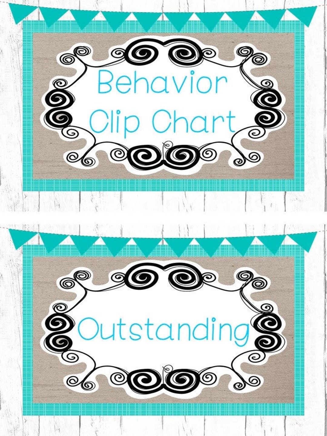 8 Printable Farmhouse and Teal Preschool Behavior Clip Chart Cards ...