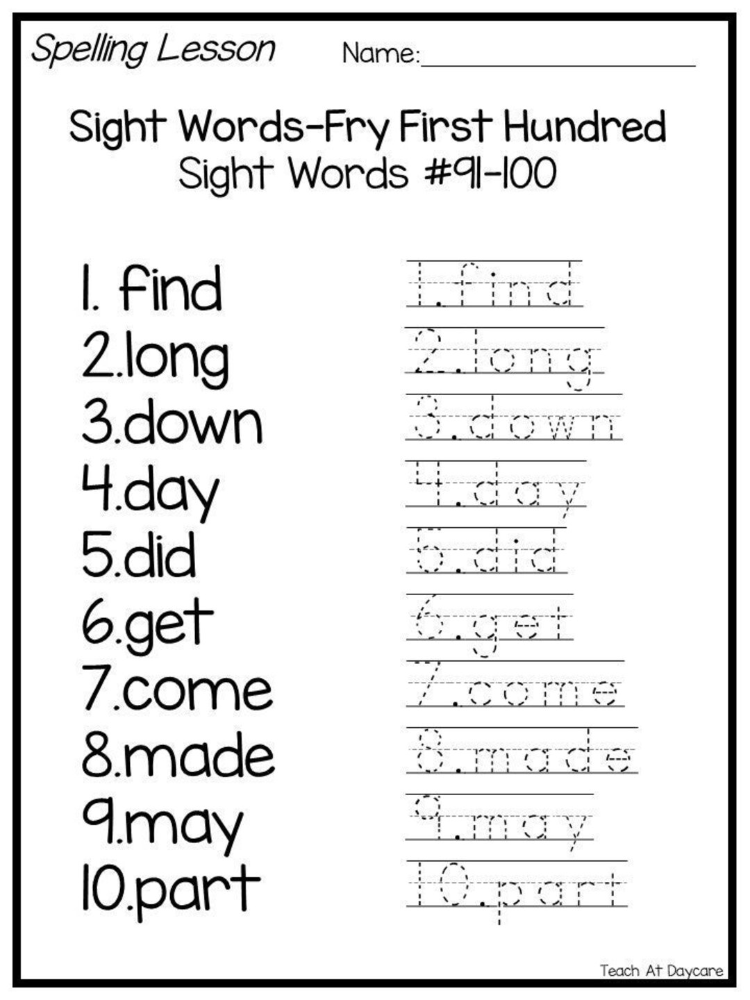 Fry First Hundred Words 91-100 Single Week Spelling Unit. Trace, Box ...