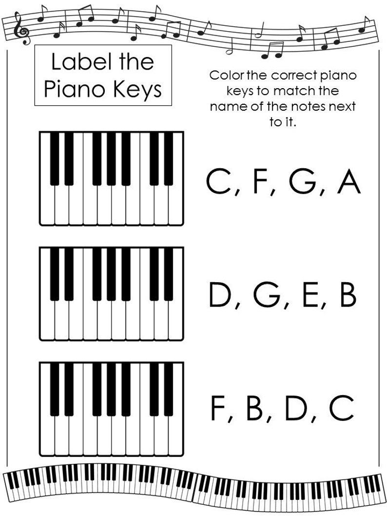10 Color the Keys Worksheets. Beginning Music. Preschool-2nd | Etsy