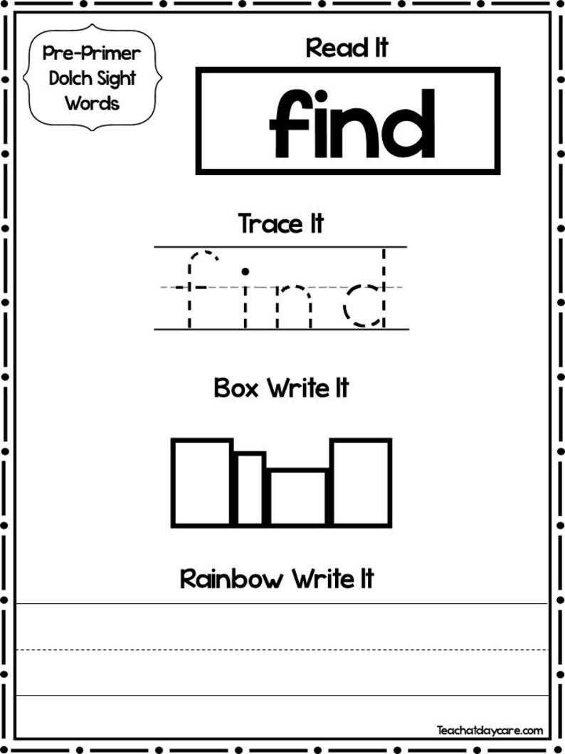 40 Printable Dolch Pre-primer Sight Words Read It Trace It - Etsy