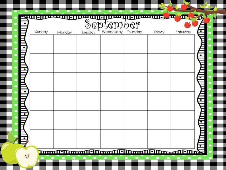 12 Printable Blank Apple Themed Monthly Calendars. Preschool | Etsy