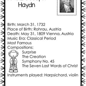 Franz Joseph Haydn Great Composer Unit. Music Appreciation. - Etsy