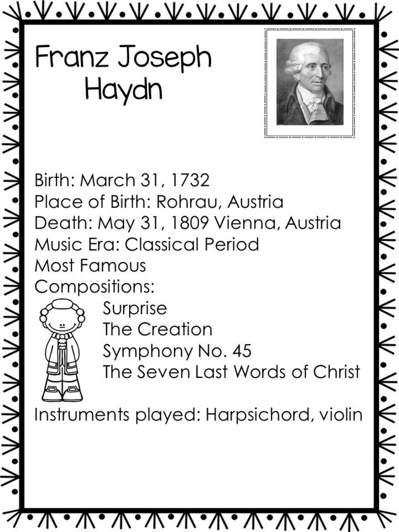Franz Joseph Haydn Great Composer Unit. Music Appreciation. | Etsy
