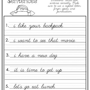 10 Printable Cursive Correct the Sentences Worksheets. 1st-2nd Grade ...