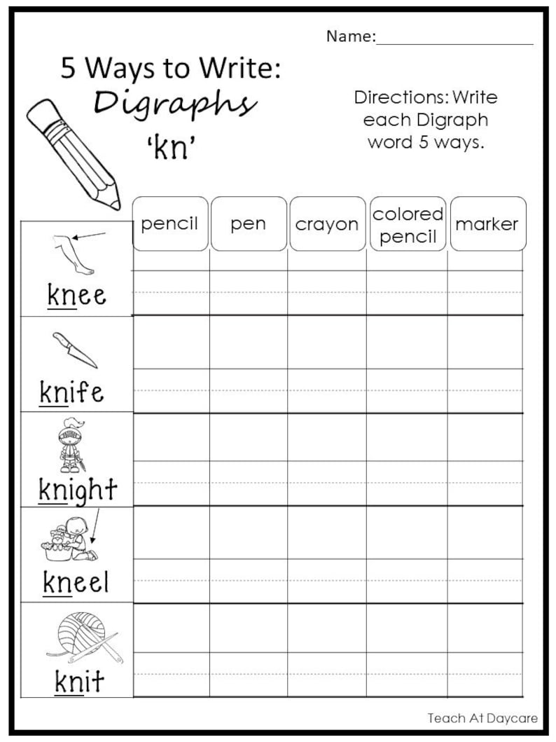 10 Printable 5 Ways to Write Digraphs Worksheets. Kindergarten-2nd ...
