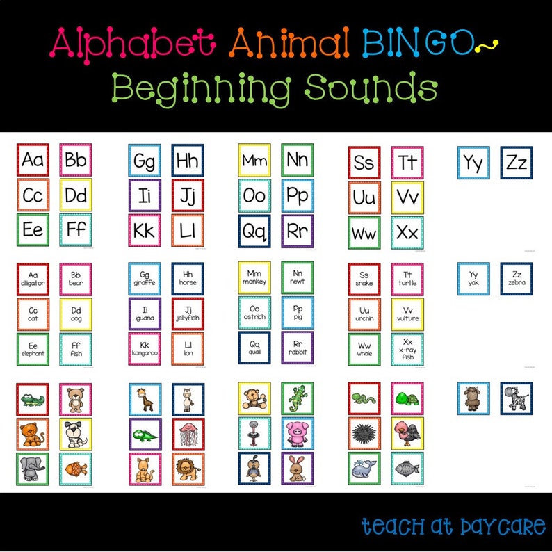 Animal Alphabet Bingo Phonics Game and Worksheets. Color & Black and ...