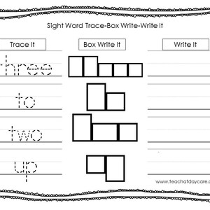 10 Printable Dolch Pre-primer Sight Words Trace It, Box Write It, Write ...