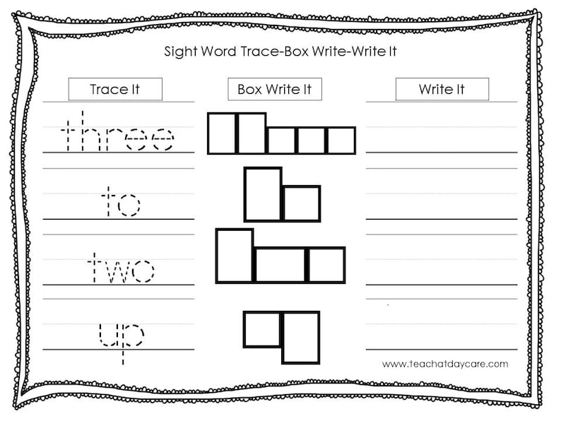 10 Printable Dolch Pre-primer Sight Words Trace It, Box Write It, Write ...
