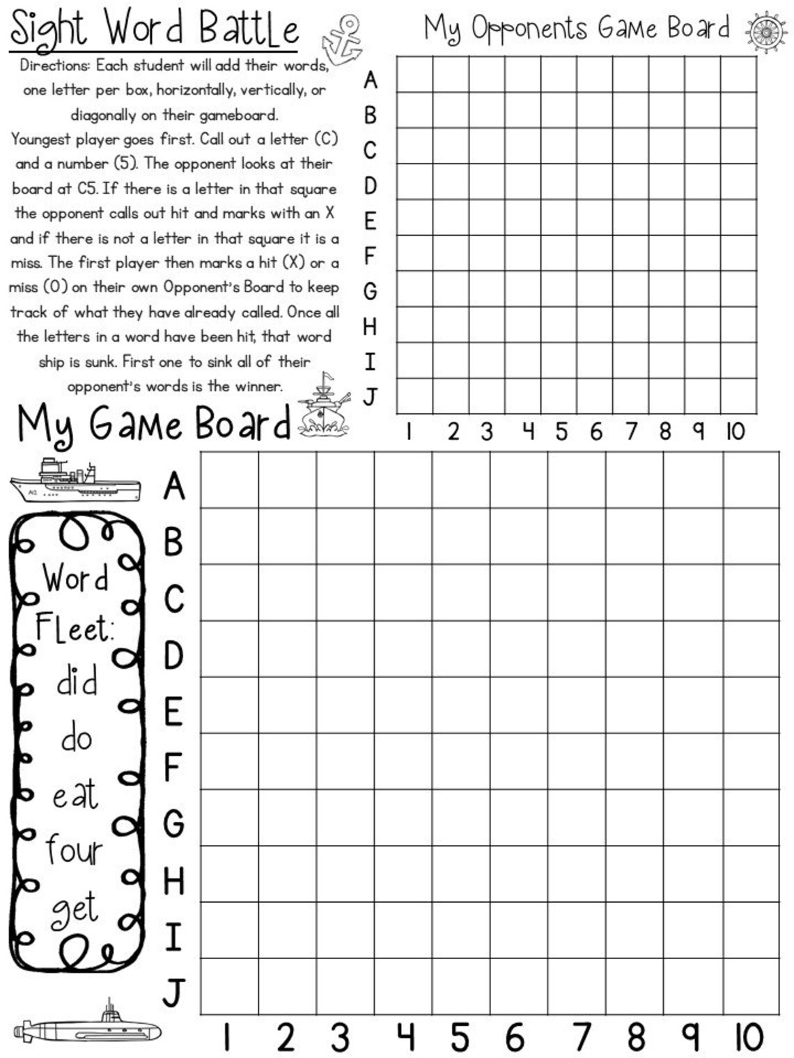 10 Printable Dolch Primer Sight Word Battle Worksheets. Prek ...