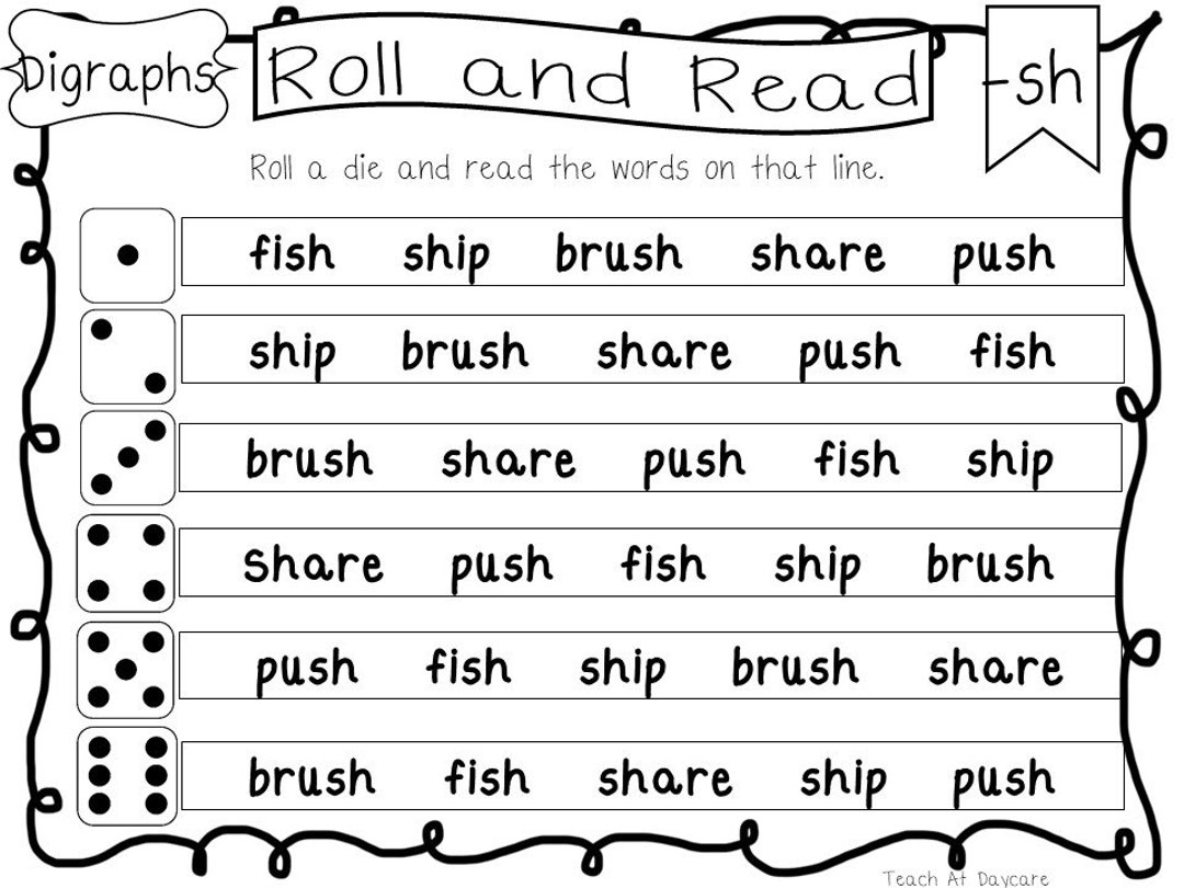 10 Printable Digraphs Roll and Read Worksheets. Kindergarten-2nd Grade ...