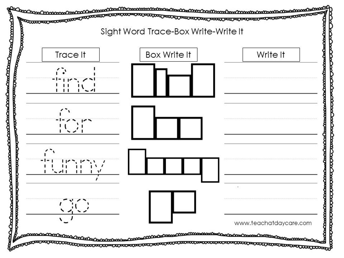 10 Printable Dolch Pre-primer Sight Words Trace It, Box Write It, Write ...