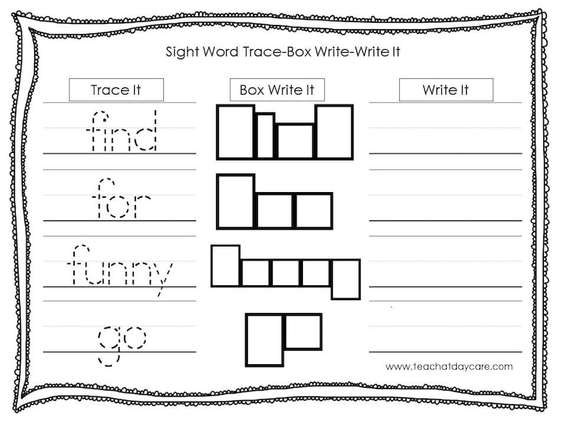 10 Printable Dolch Pre-primer Sight Words Trace It Box Write | Etsy