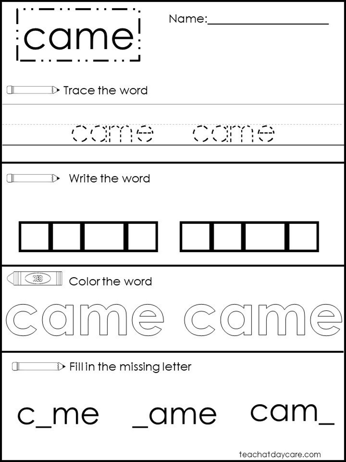 52 Printable Dolch Primer Word Work Worksheets. Kindergarten - Etsy