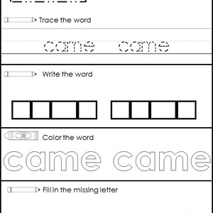 52 Printable Dolch Primer Word Work Worksheets. Kindergarten ...