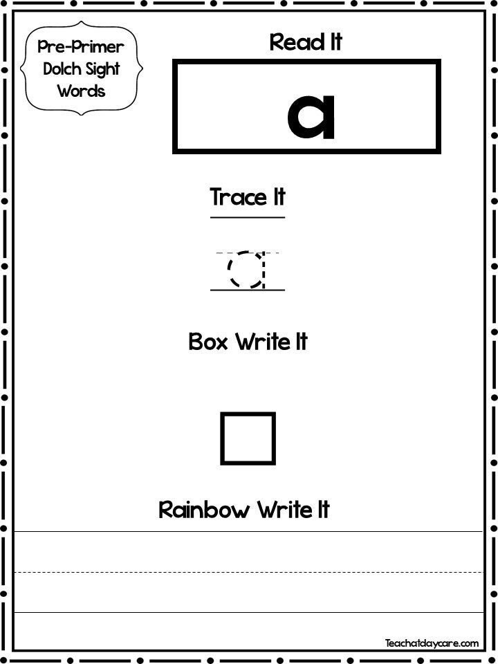 Dolch Sight Words Worksheets, Preschool Pre-k Handwriting (printable ...