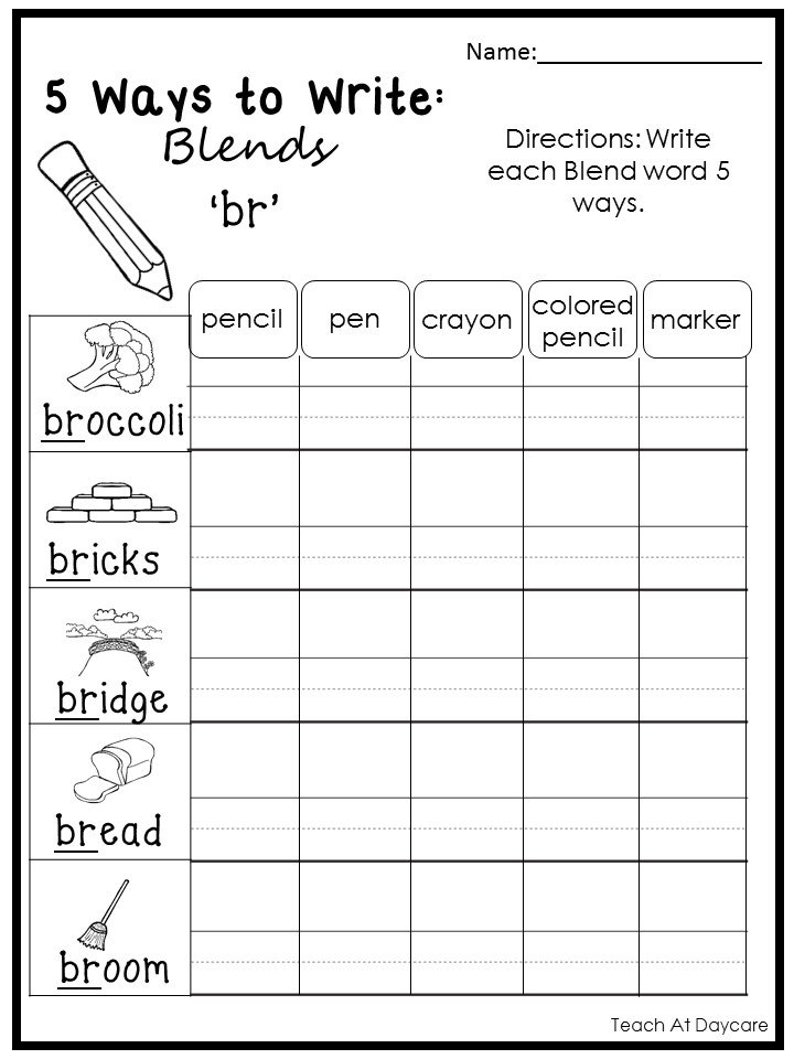 20 Printable 5 Ways to Write Blends Worksheets. - Etsy
