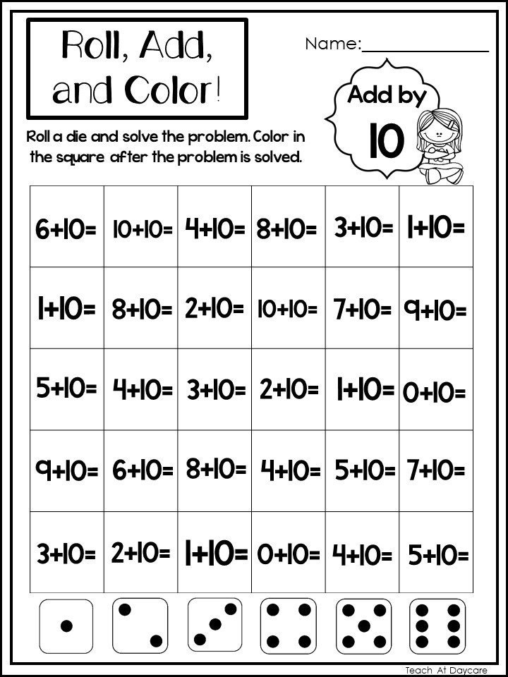 10 Printable Roll Add and Color Worksheets. Numbers 1-10. | Etsy