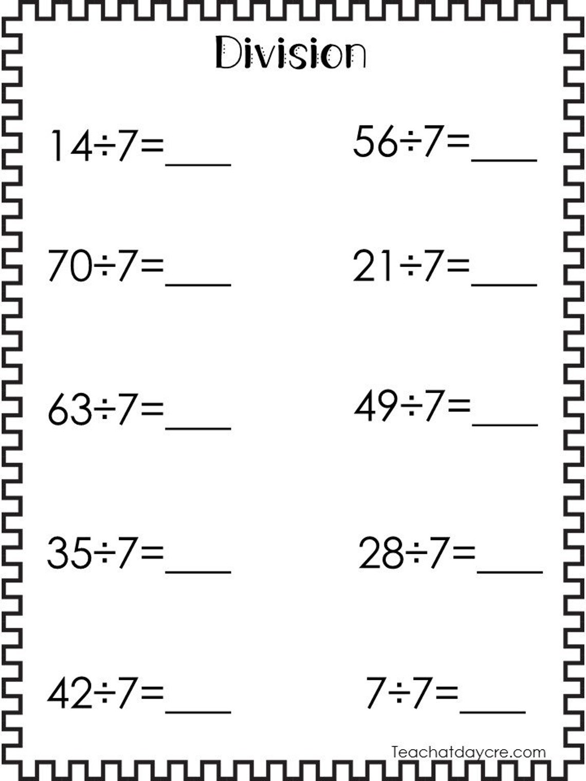 10 Printable Division Worksheets. Numbers 1-10. 3rd-5th Grade | Etsy UK