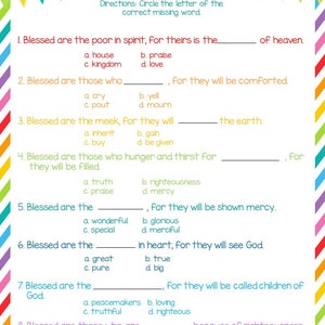 The Beatitudes Learning Packet. Activities and Worksheets. Color and ...