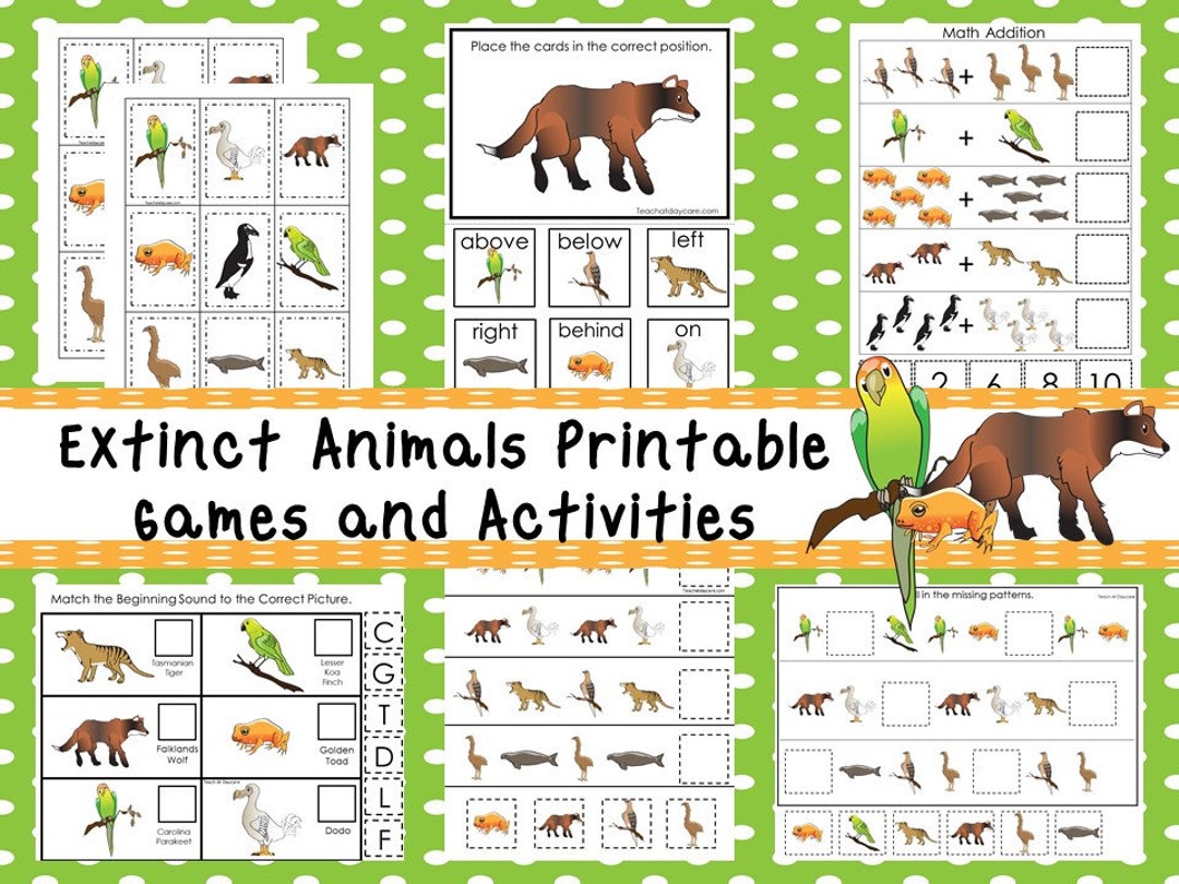 30 Extinct Animals Printable Preschool Educational Games Download ...