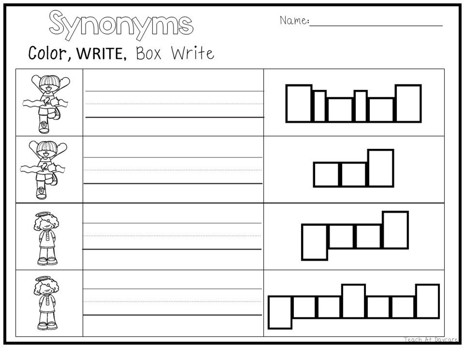 32 Printable Synonyms Color Trace Box Write Worksheets. | Etsy
