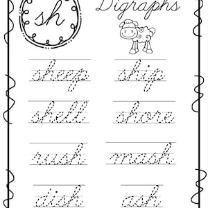 10 Printable Cursive Digraphs Trace the Word Worksheets. Kindergarten ...
