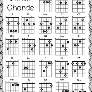 25 Black and White Swirl Guitar Chord Wall Charts. Music Composition ...