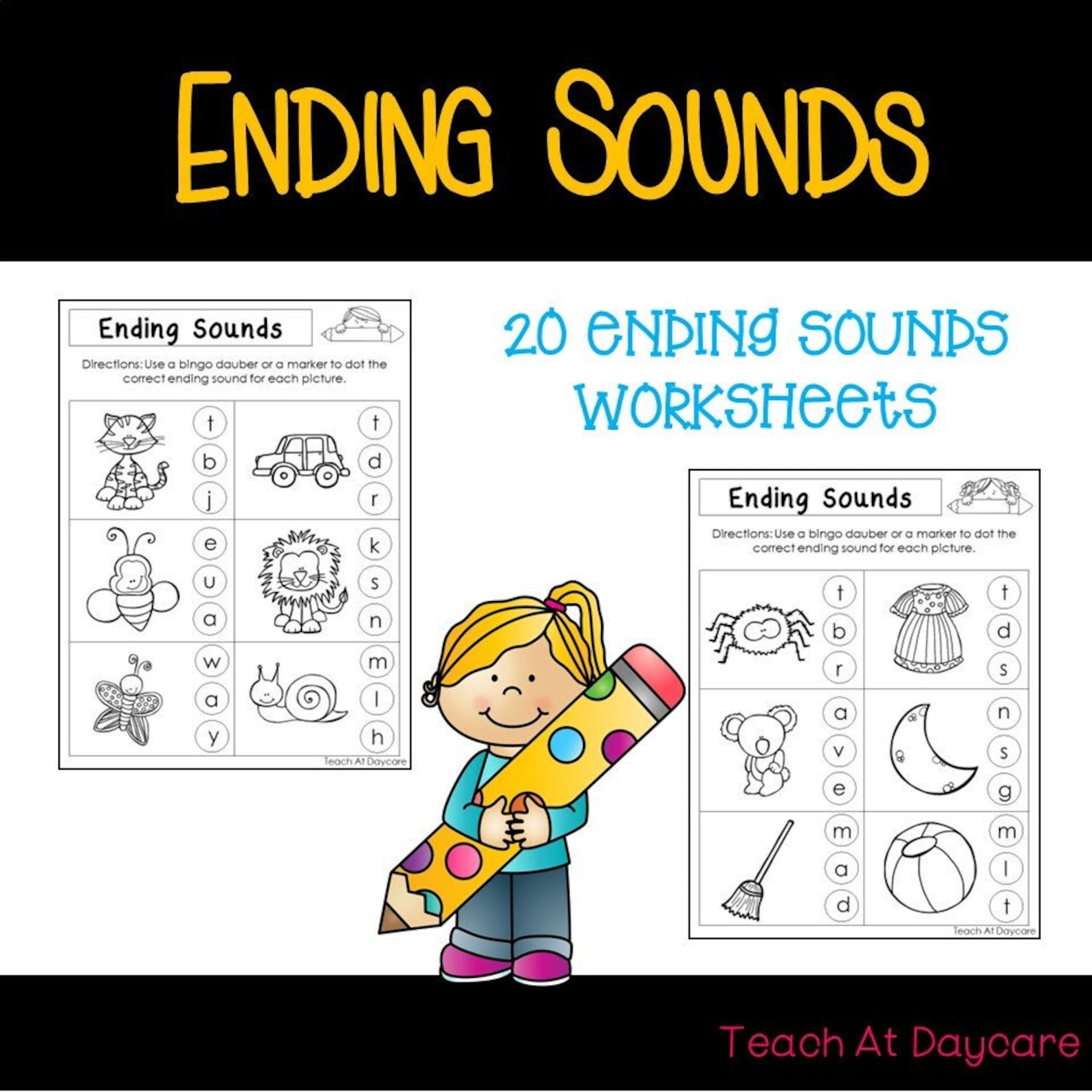 20 Printable Ending Sounds Worksheets. Preschool-1st Grade Phonics and ...