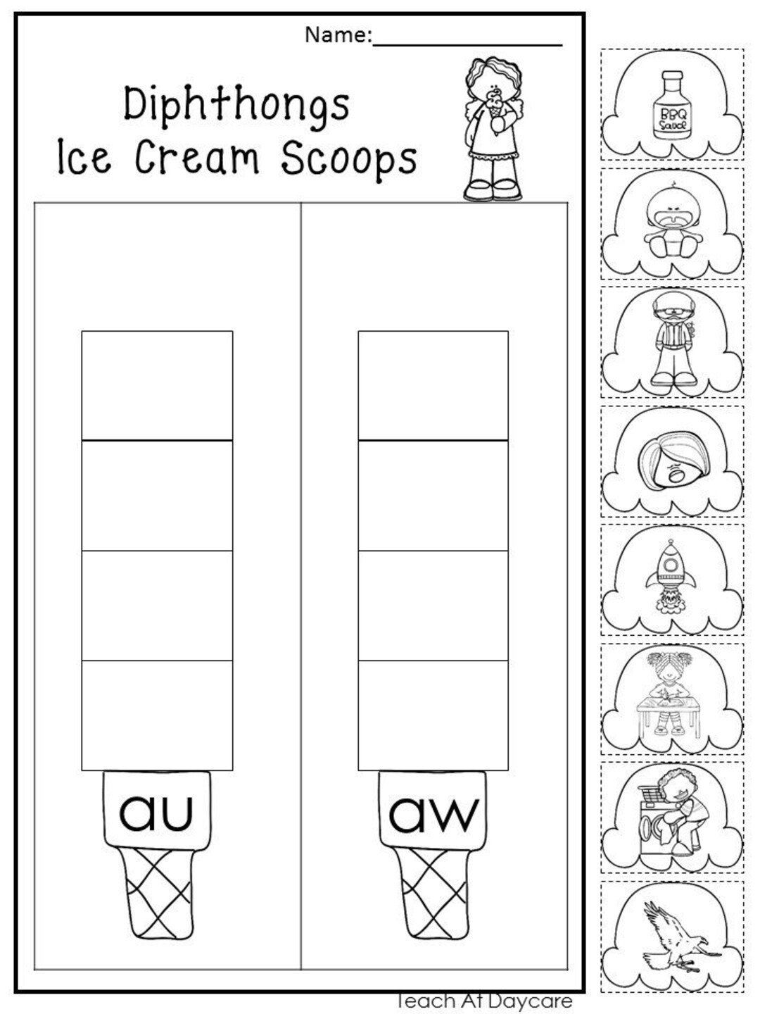 10 Printable Diphthongs Ice Cream Worksheets. Kindergarten-2nd Grade ...