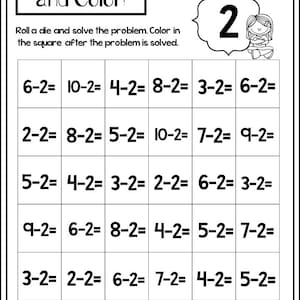 10 Printable Roll, Subtract, and Color Worksheets. Numbers 1-10 ...