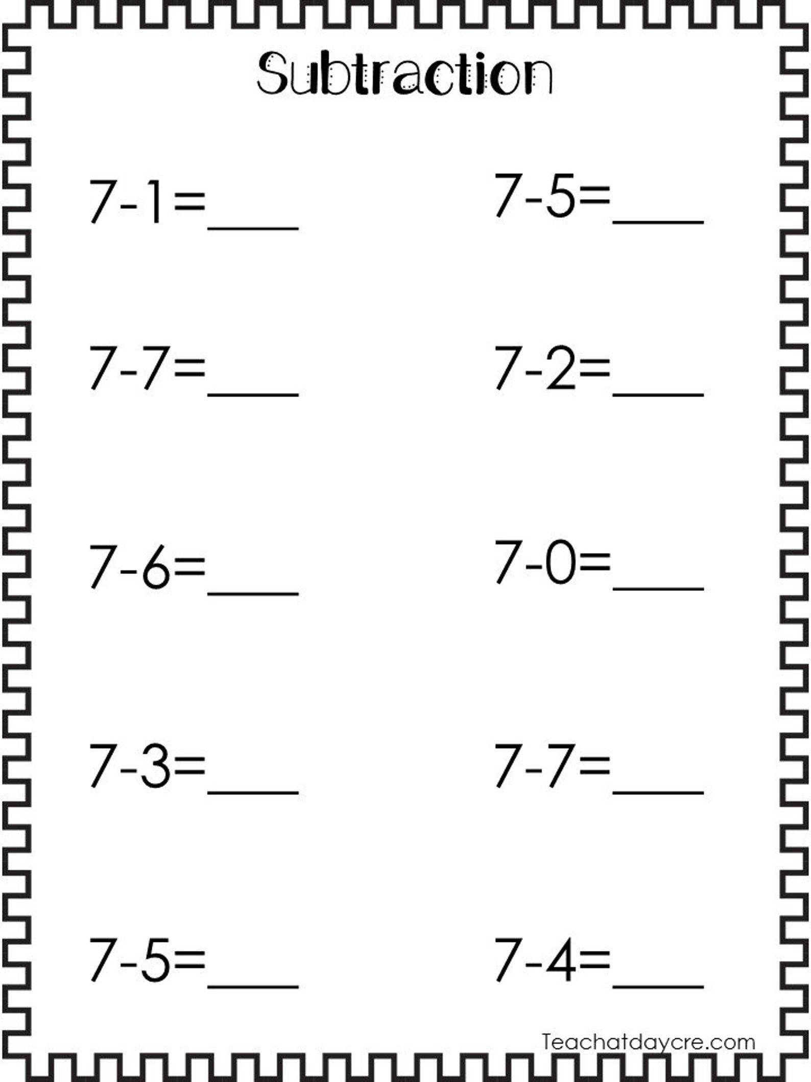 20 Printable Subtraction Worksheets. Numbers 1-10. Preschool-1st Grade ...