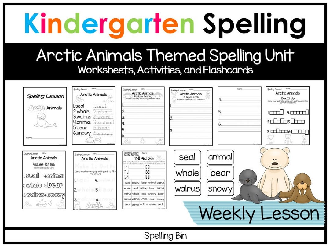 Kindergarten Arctic Animals Themed Words Homeschool Single Week ...