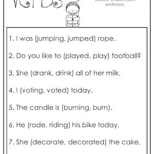 10 Printable Choose the Correct Verb Worksheets. 1st-2nd Grade | Etsy