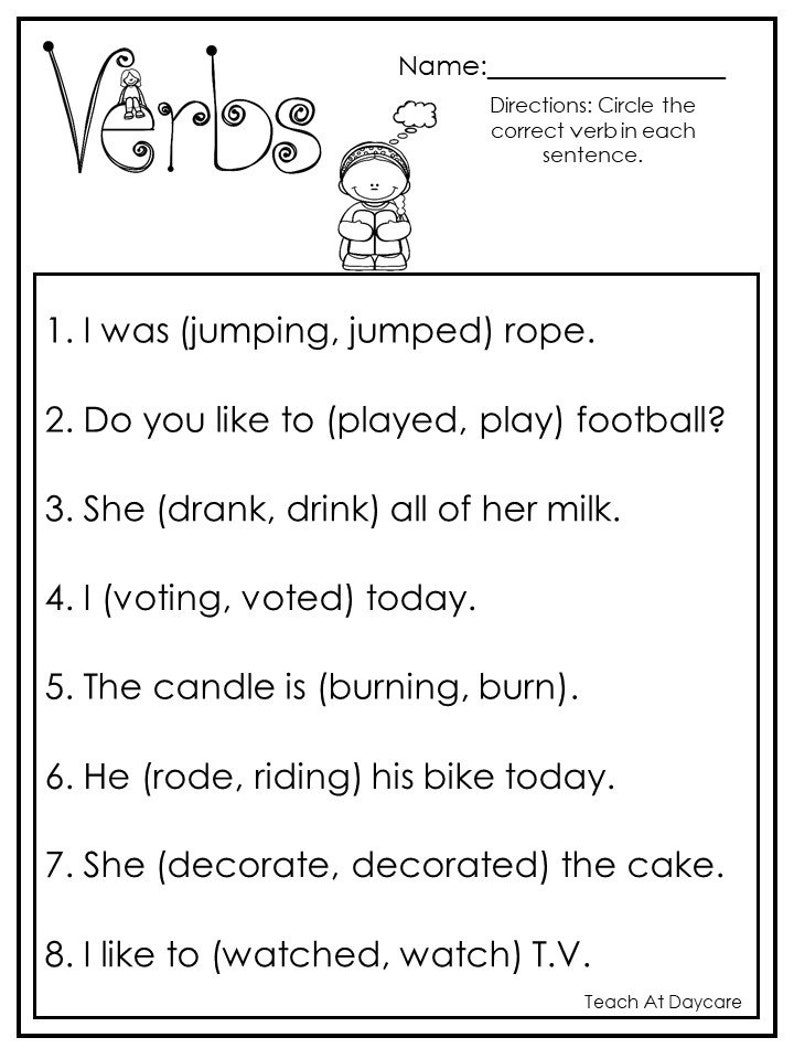 10 Printable Choose the Correct Verb Worksheets. 1st-2nd Grade - Etsy