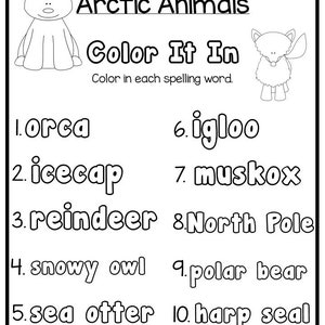 First Grade Arctic Animals Themed Words Spelling Activity. Supplemental ...