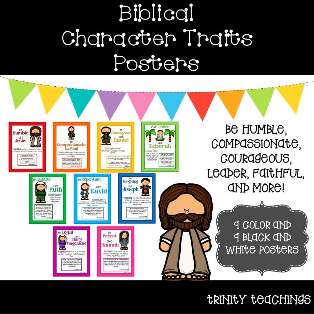 36 Biblical Character Traits Posters. 18 Color, 18 Black and White ...