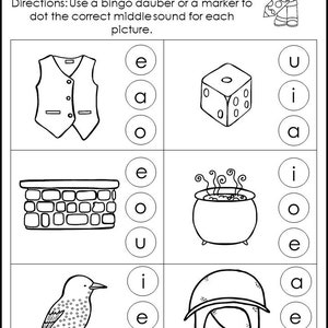 10 Printable Middle Sounds Worksheets. Preschool-1st Grade Phonics and ...