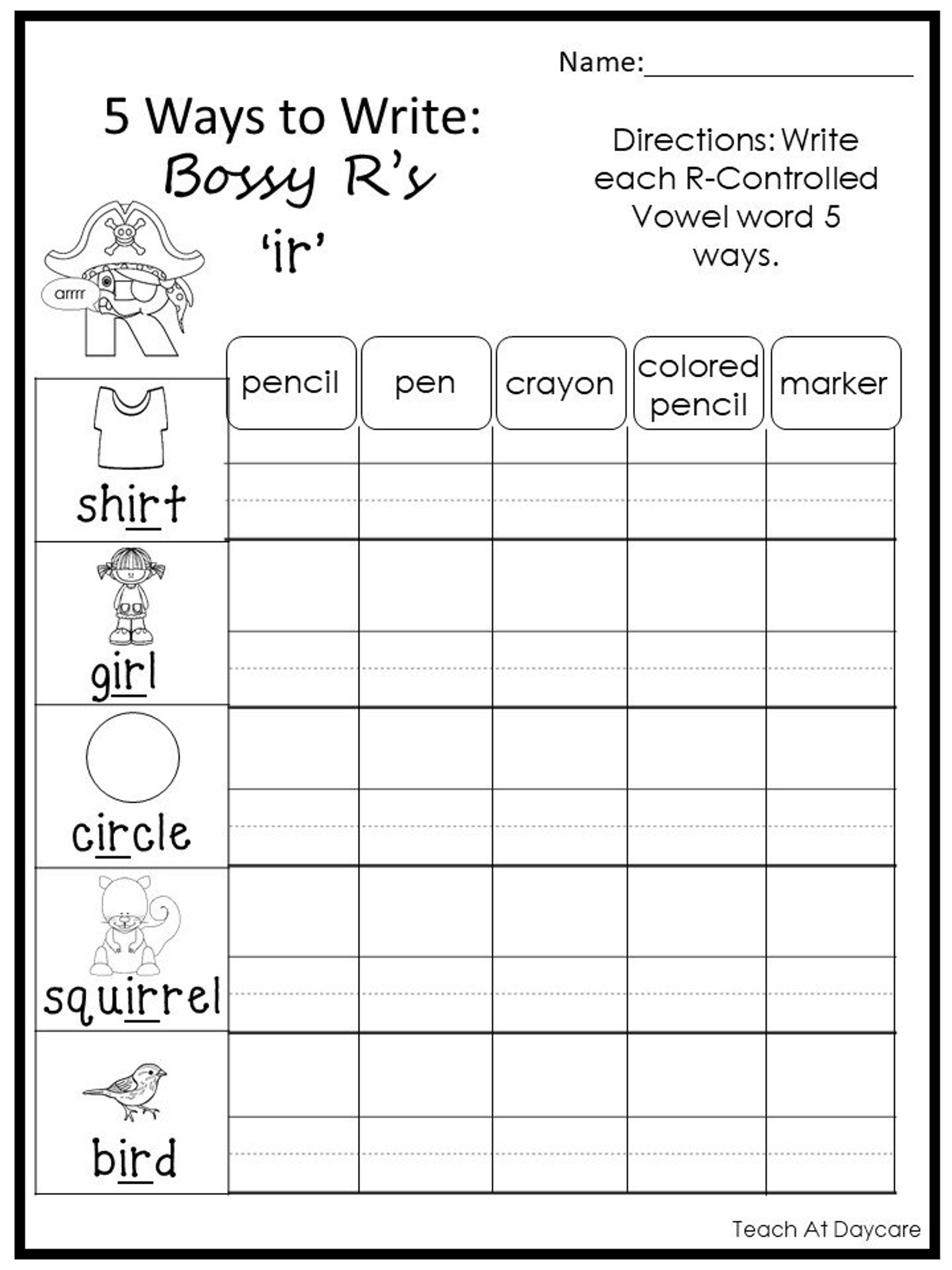 10 Printable 5 Ways to Write R-controlled Vowel Words Worksheets ...