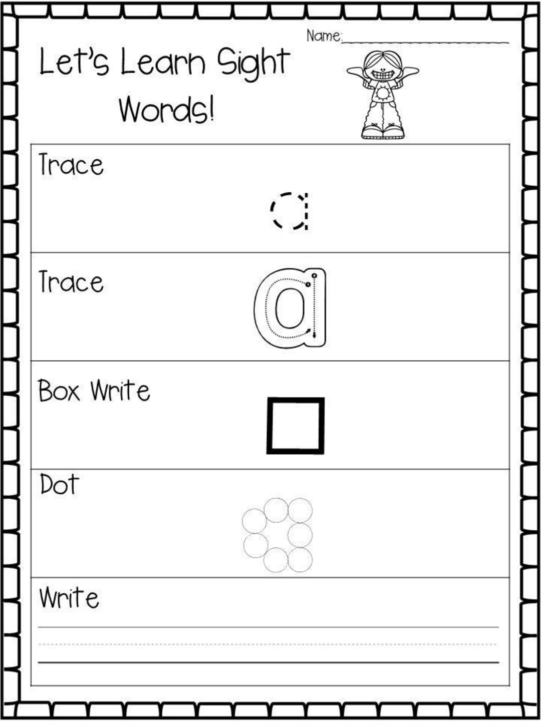 40 Printable Let's Learn Sight Words Dolch Pre-primer Worksheets ...