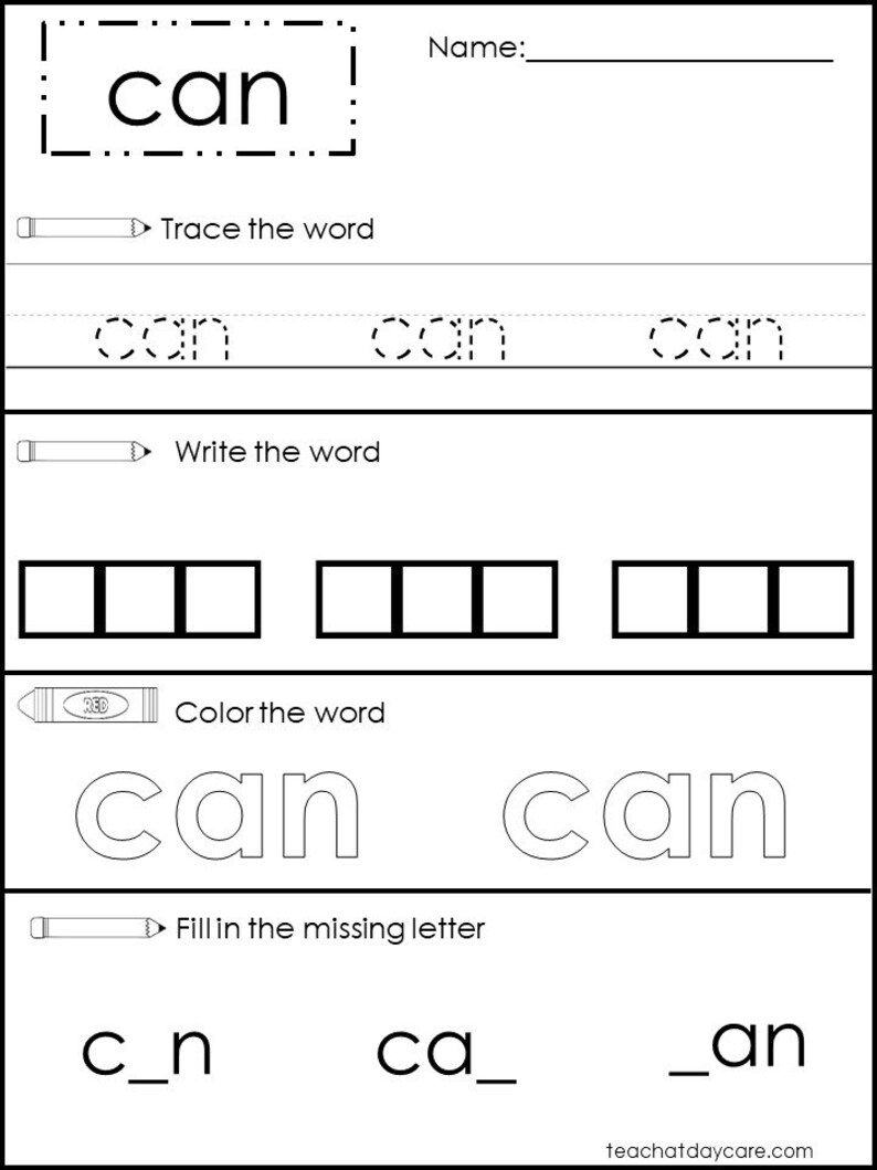 40 Printable Dolch Pre-Primer Word Work Worksheets. | Etsy