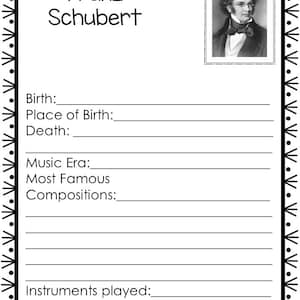 Franz Schubert Great Composer Unit. Music Appreciation. - Etsy