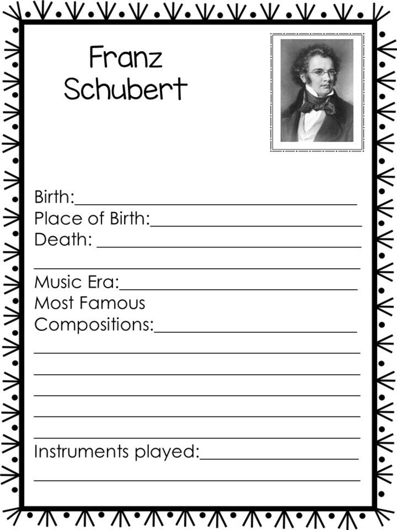 Franz Schubert Great Composer Unit. Music Appreciation. | Etsy