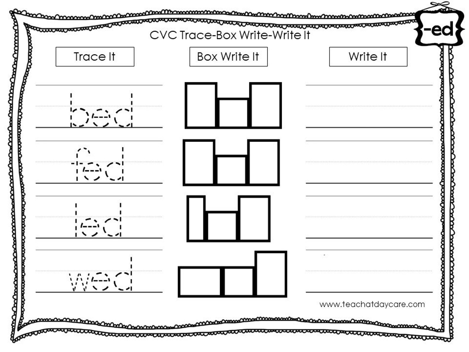 CVC Words Phonics Worksheets, Trace Box Write Activity (PDF Pattern) - Etsy